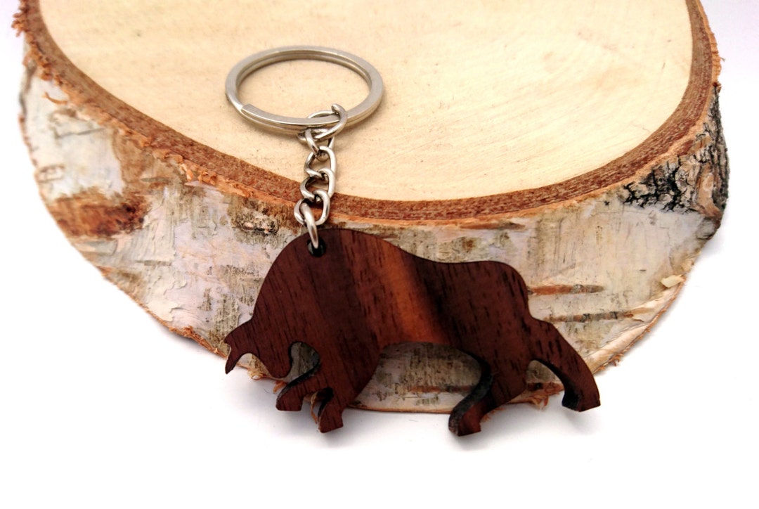 Wooden Bull Keychain, Walnut Wood, Animal Keychain, Environmental ...