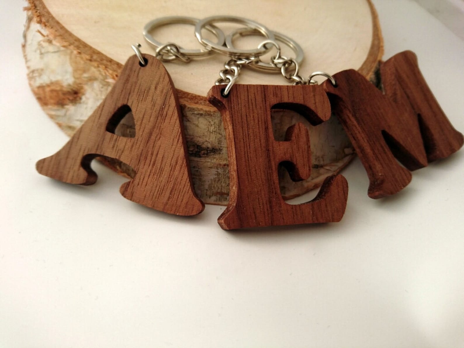 Wooden Letter Keychain Walnut Wood Letter Keychain - Etsy