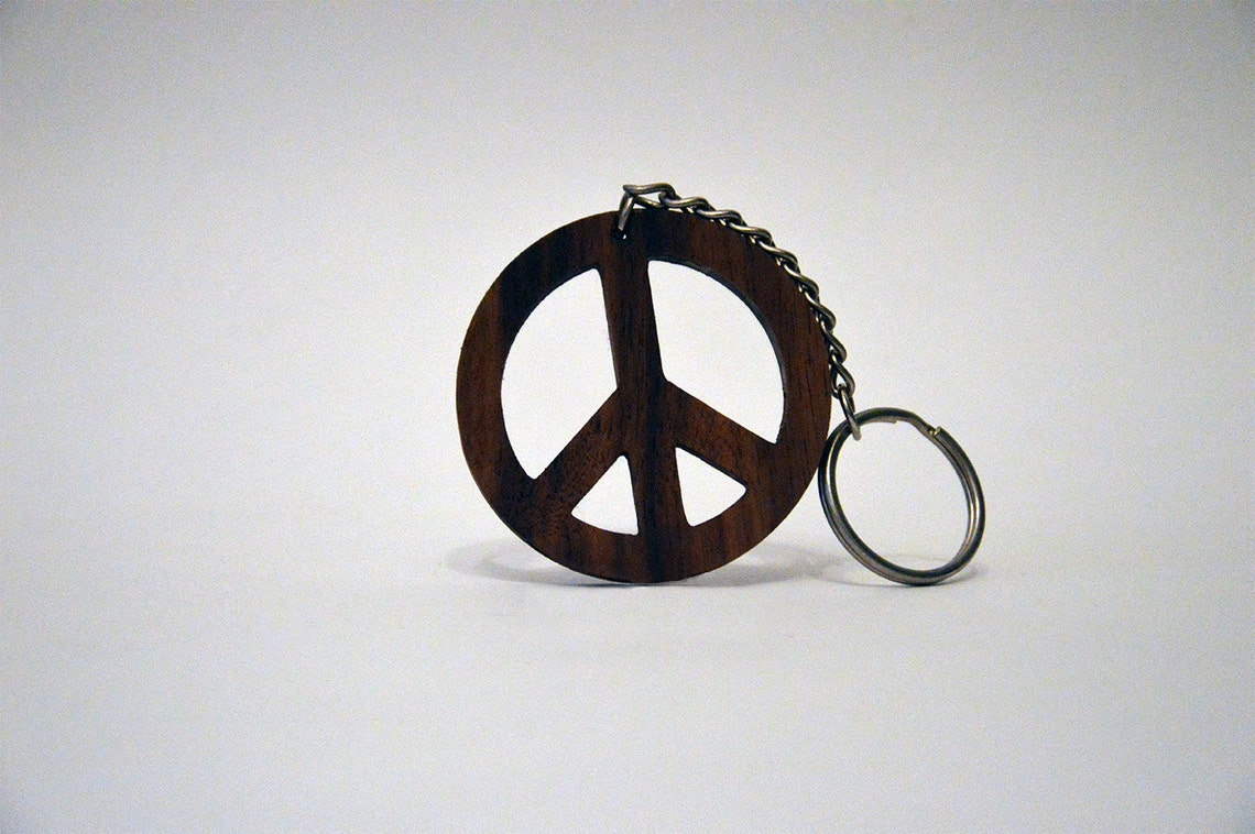 Wooden Peace Sign Keychain Walnut Wood Peace Lovers - Etsy