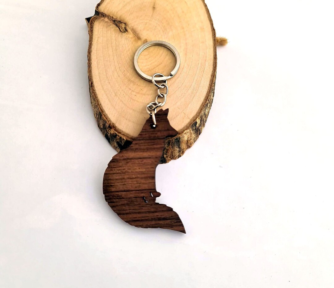 Wooden Fox Keychain, Walnut Wood, Animal Keychain, Environmental ...