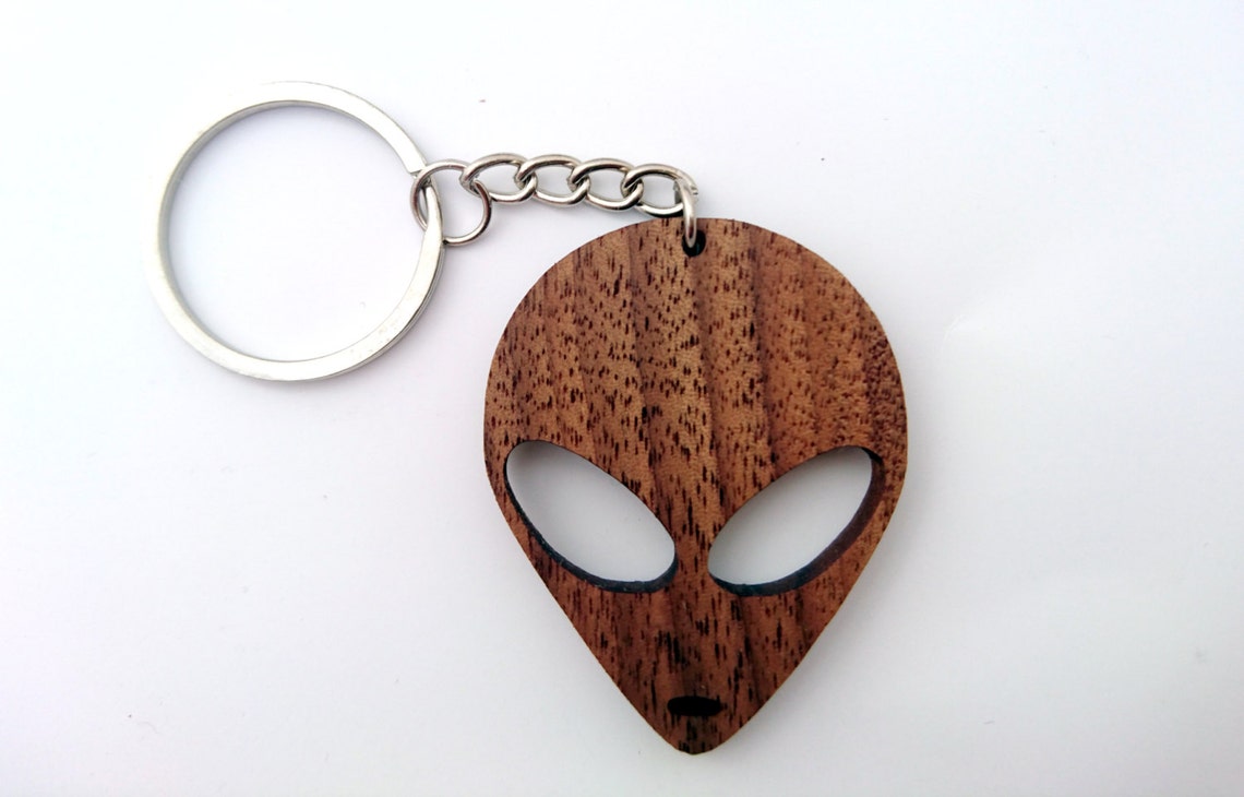 Wooden Alien Head Keychain Walnut Wood UFO Keychain Sign - Etsy