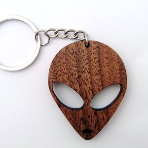 Wooden Alien Head Keychain, Walnut Wood, UFO Keychain, Sign Keychain ...