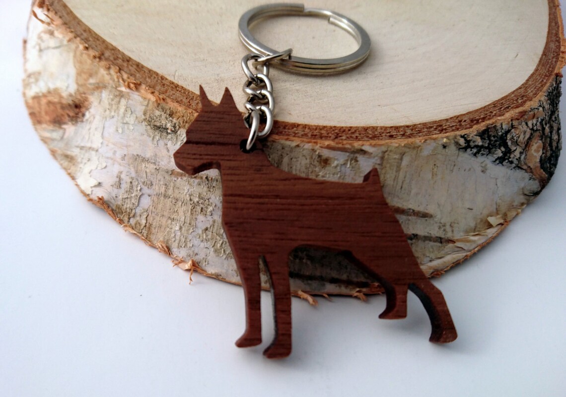 Wooden Doberman Keychain Walnut Wood Dog Keychain - Etsy