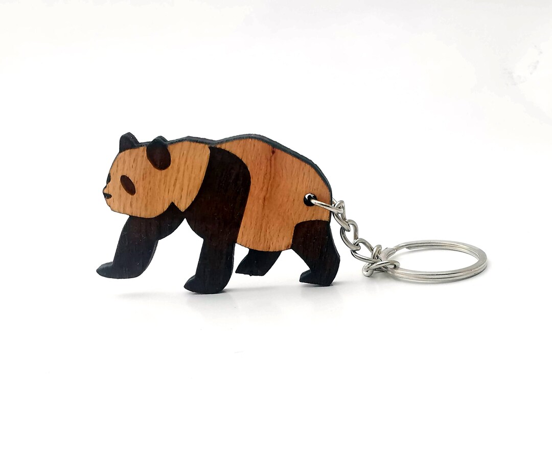 Panda Bear Wooden Keychain, Beech Wood, Animal Keychain, Environmental ...