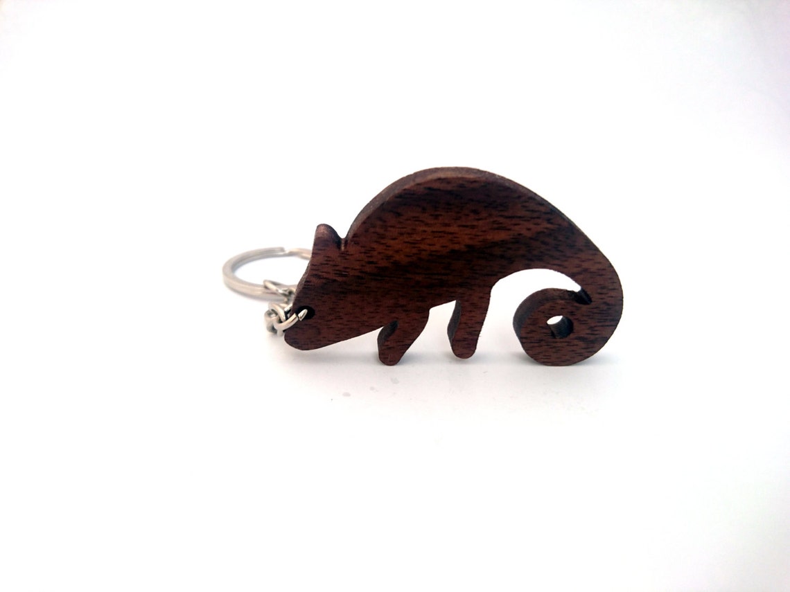 Chameleon Wooden Keychain Chameleon Animal Keychain Wooden - Etsy