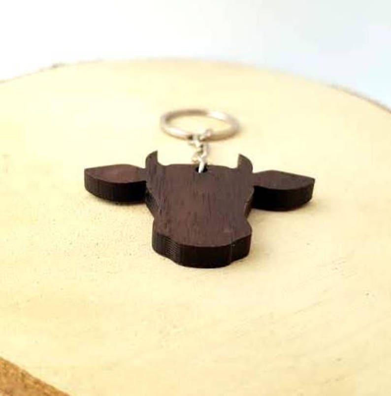 Wooden COW or BULL Head Keychain Walnut Wood Animal | Etsy