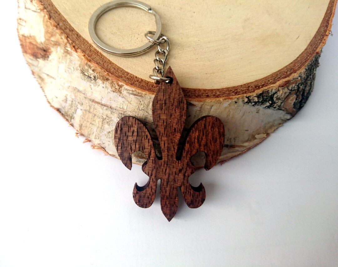 Wooden Lily Keychain, French Keychain, Fleur-de-lis Keychain, Walnut ...