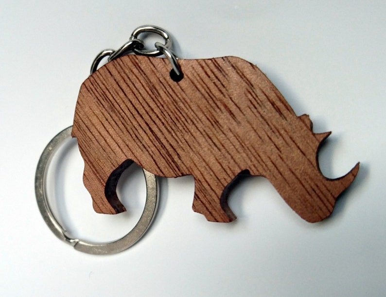 Wooden Rhino Keychain, Walnut Wood, Animal Keychain, Environmental ...