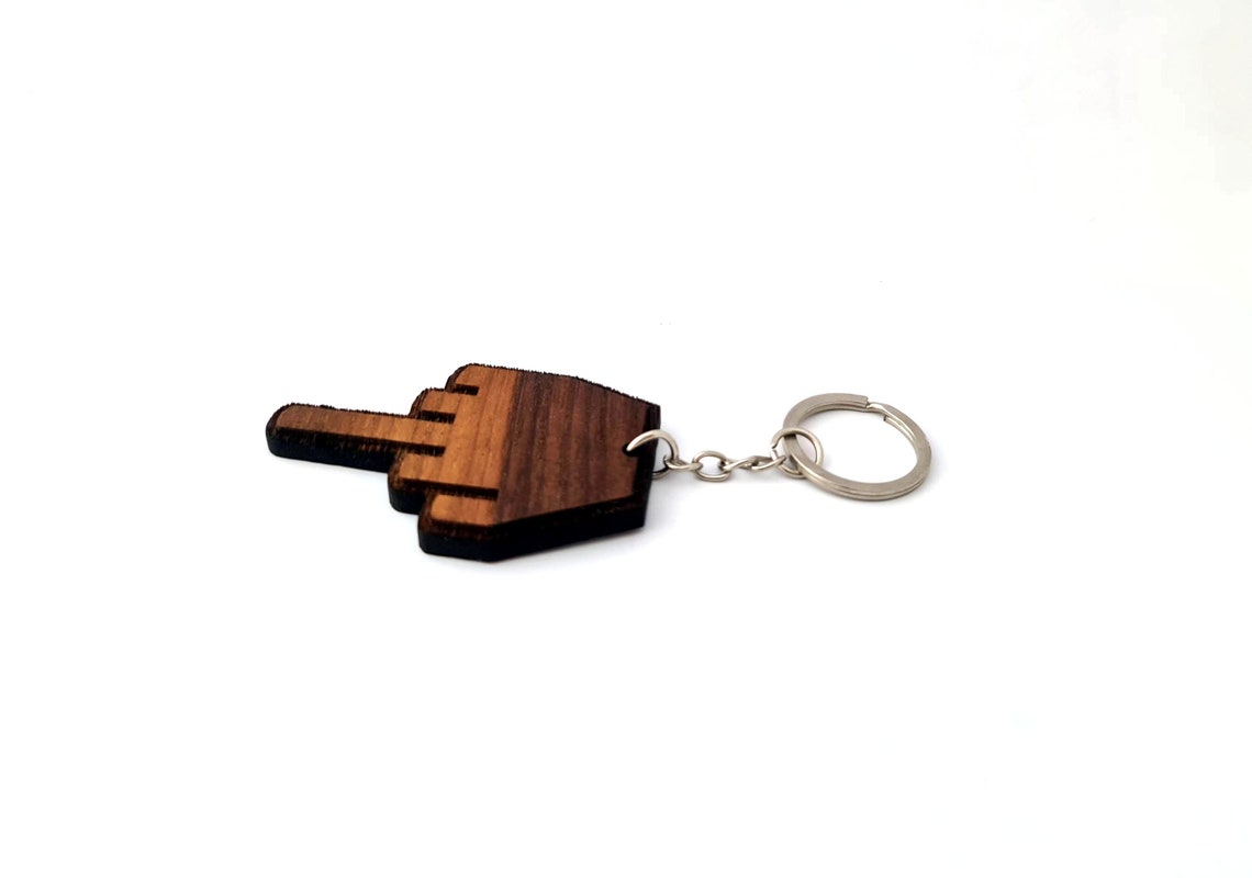 Wooden Middle Finger Keychain, Walnut Wood Keychain, Funny Keychain ...