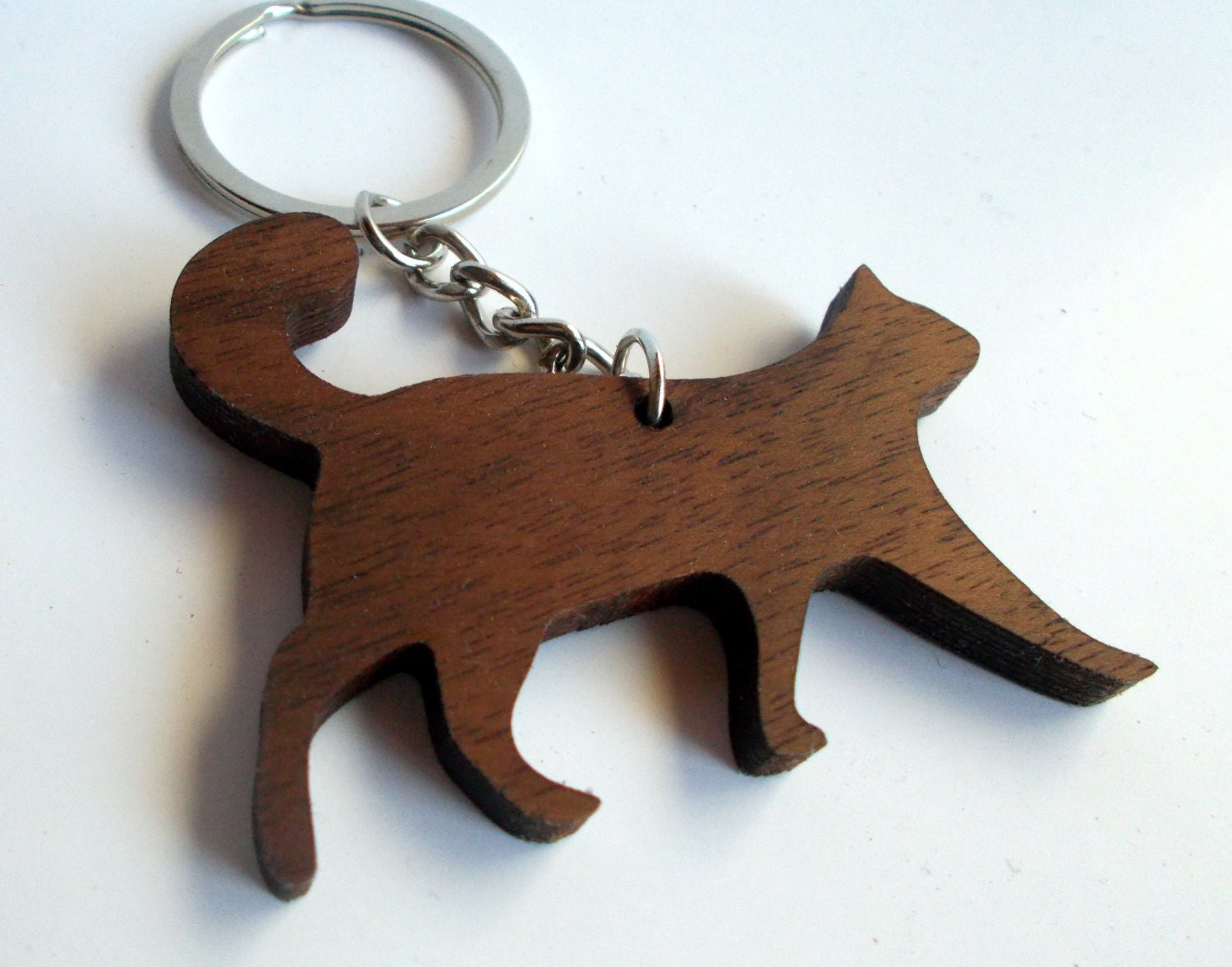 Wooden Cat Keychain Walnut Wood Animal Keychain | Etsy