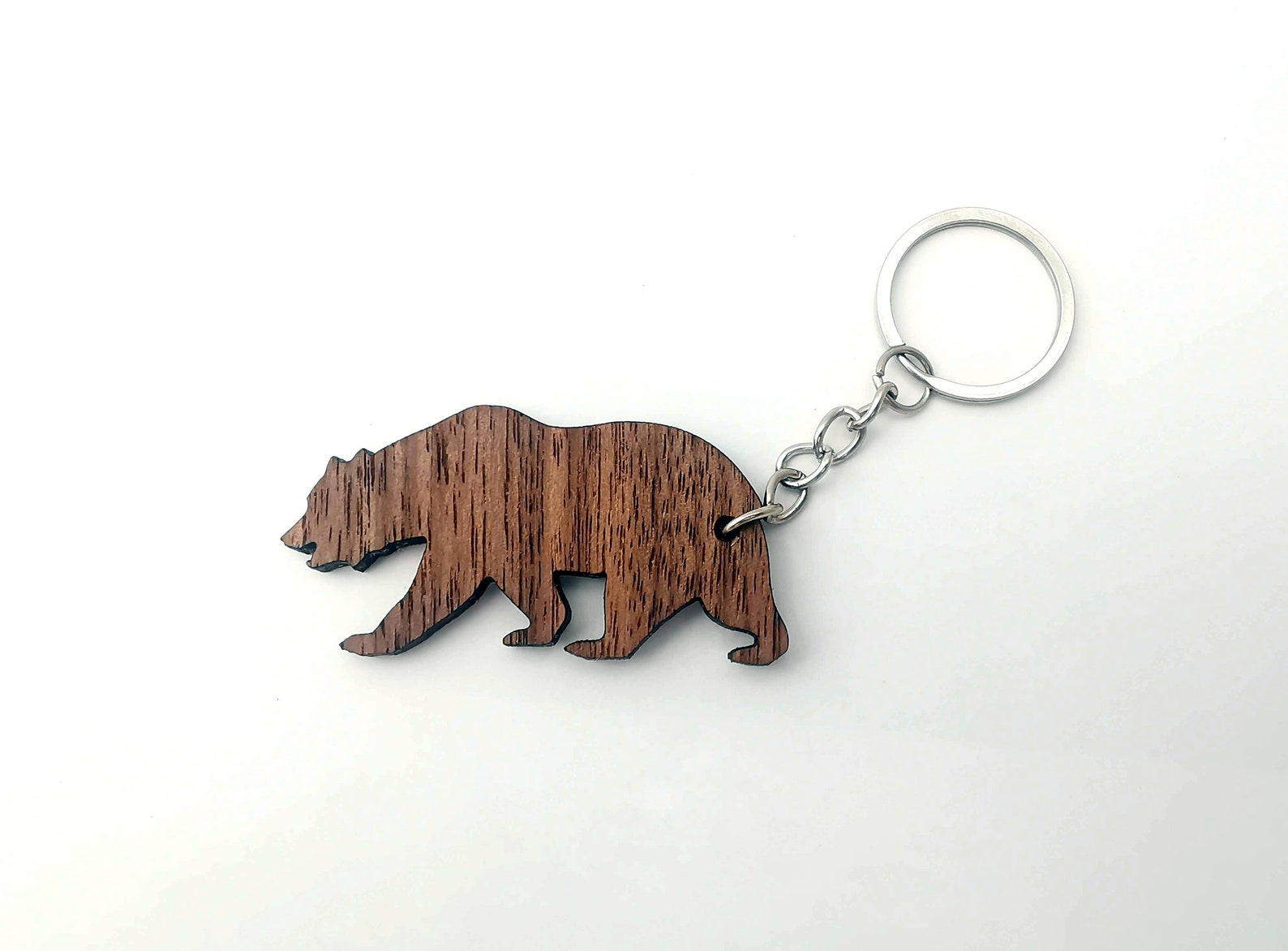 Wooden Bear Keychain, Walnut Wood, Animal Keychain, Environmental ...