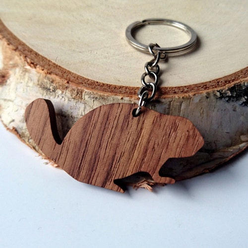 Wooden Beaver Keychain Walnut Wood Animal Keychain - Etsy