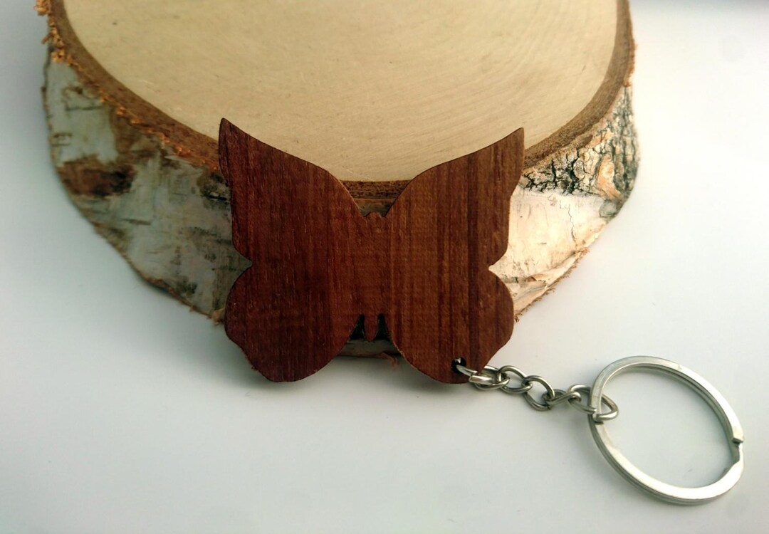 Wooden Butterfly Keychain, Walnut Wood, Animal Keychain, Environmental ...
