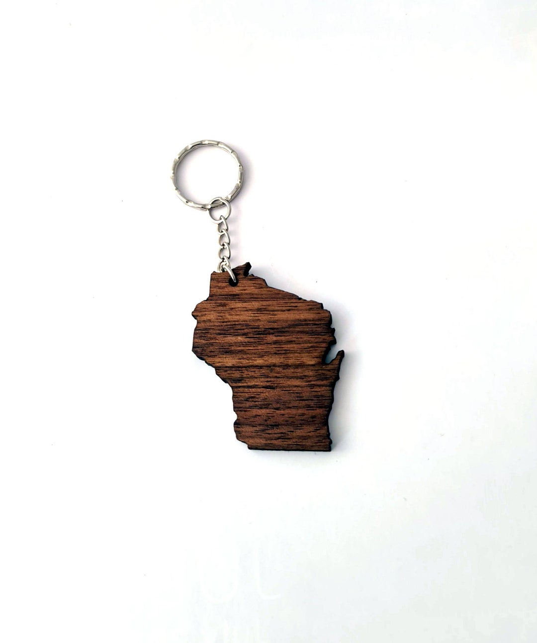 Wisconsin Shape Wooden Keychain, Walnut Wood, USA States, Custom ...