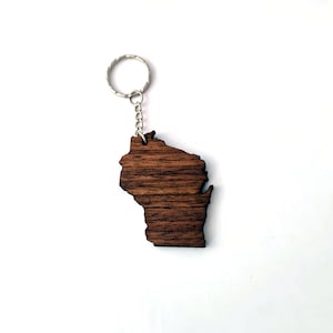 Wisconsin Shape Wooden Keychain, Walnut Wood, USA States, Custom ...