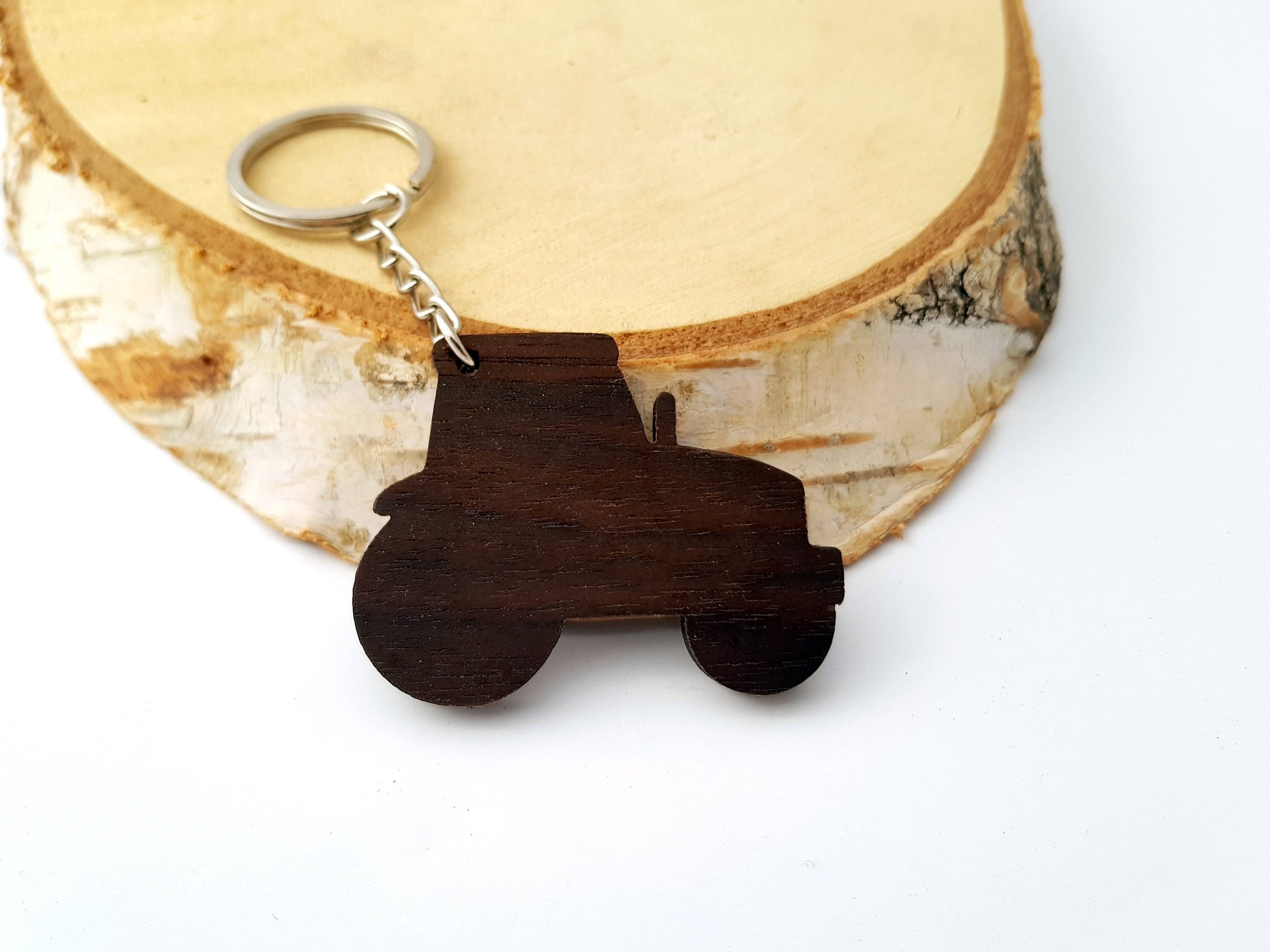 Tractor Wooden Keychain Farmer Keychain Walnut Wood - Etsy
