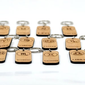 Personalized Zodiac Sign Keychain: Engraved Beech Wood Keyring - Etsy