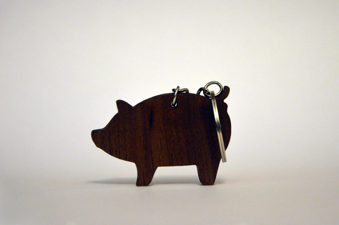 Wooden Pig Keychain, Walnut Wood, Animal Keychain, Environmental ...
