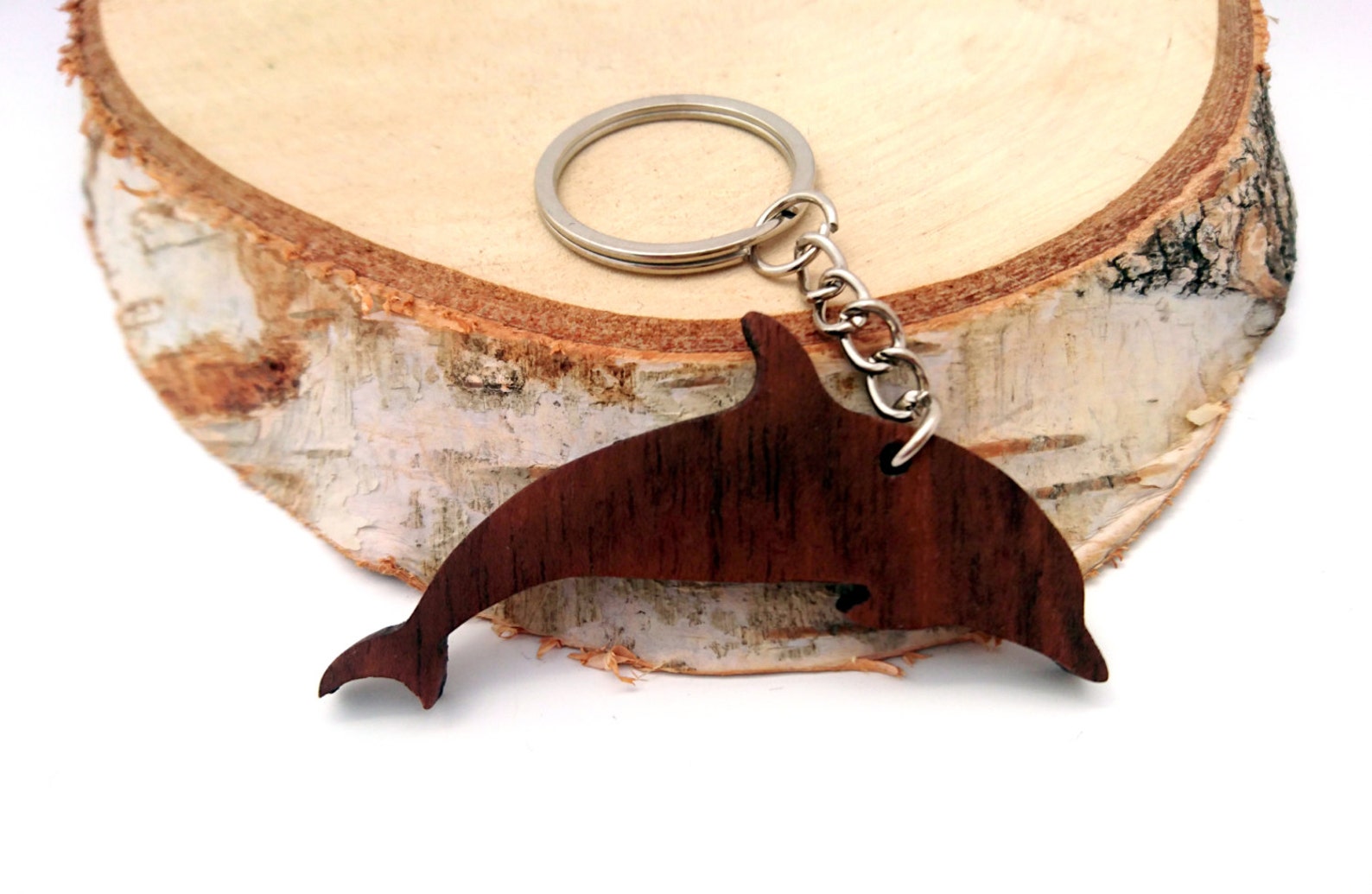 Wooden Dolphin Keychain Walnut Wood Animal Keychain - Etsy