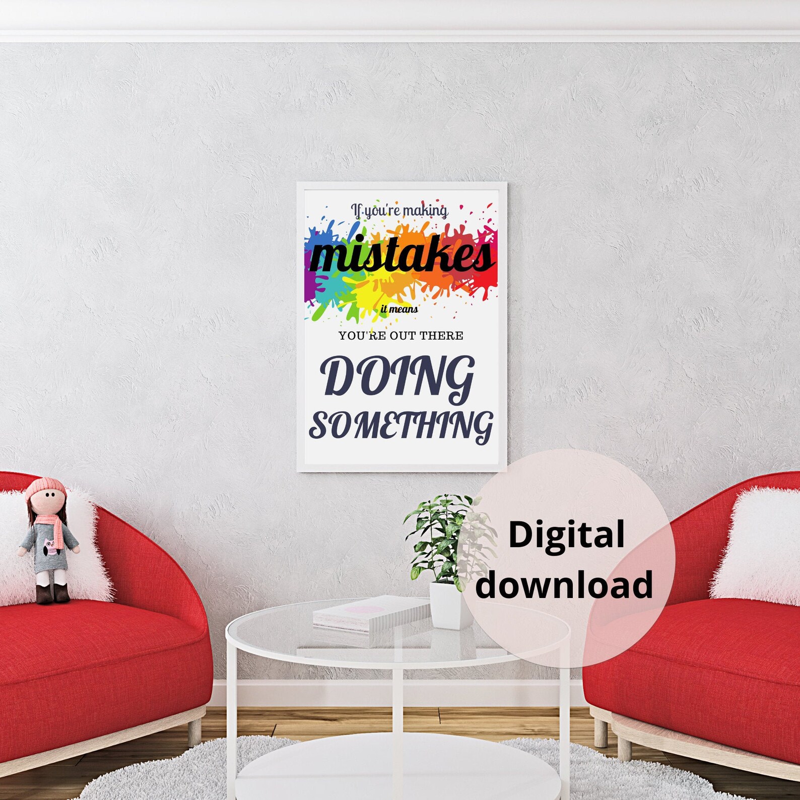 Making Mistakes, Positive Creativity, Motivational Art, Bright Wall Art ...