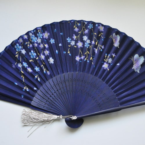 Silk Black Rabbit Hand Fan With Sleeve handheld Folding Fan - Etsy