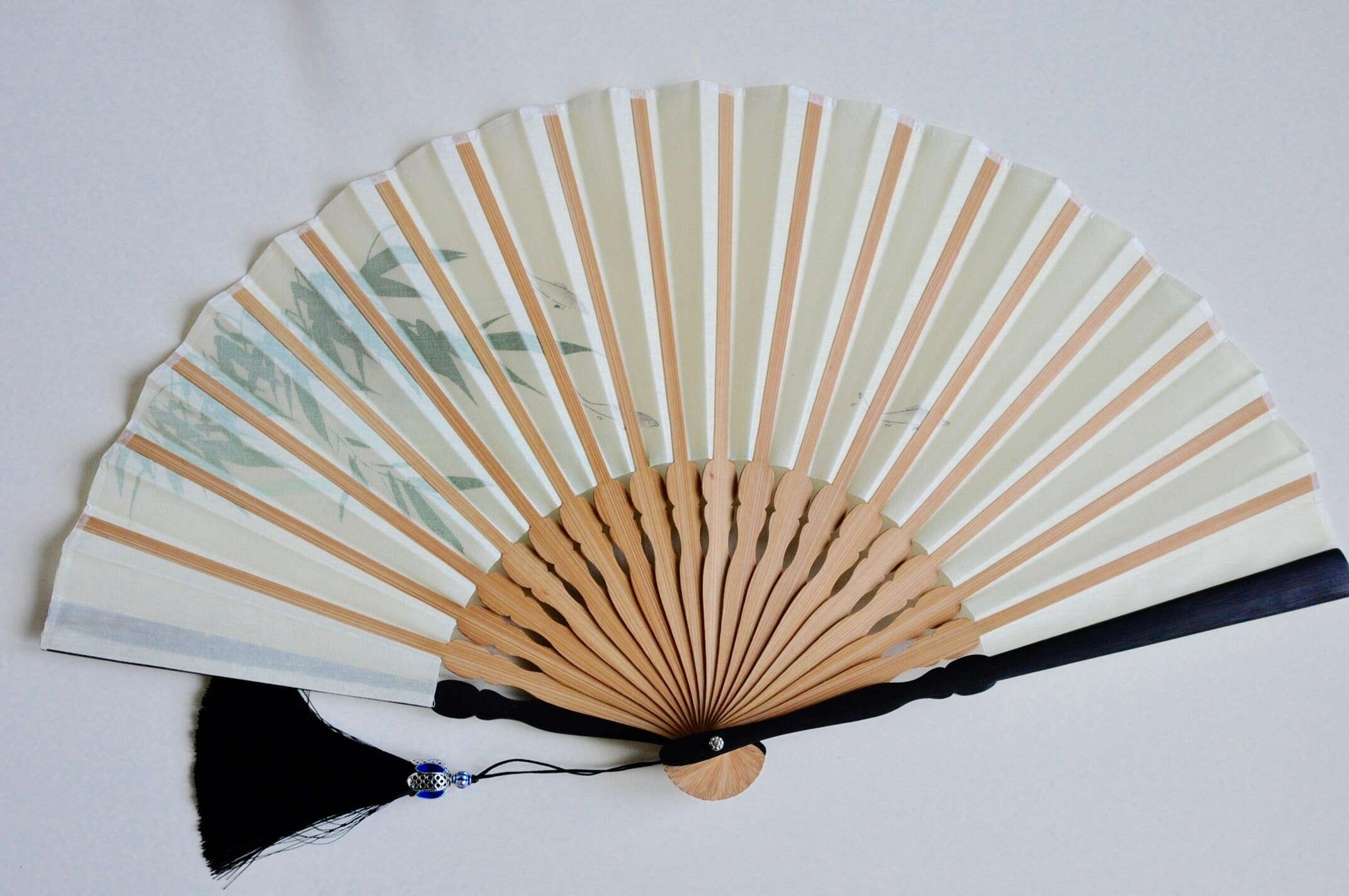Cotton Green Willow Fish Hand Fan With Sleeve( Big) -handheld Folding ...