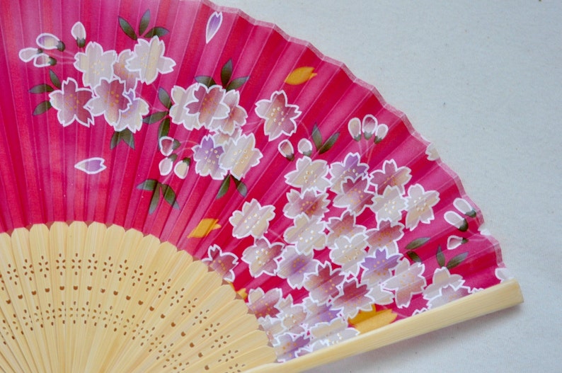 Silk Pink Sakura Hand Fan With Sleeve -handheld Folding Fan, Japanese ...