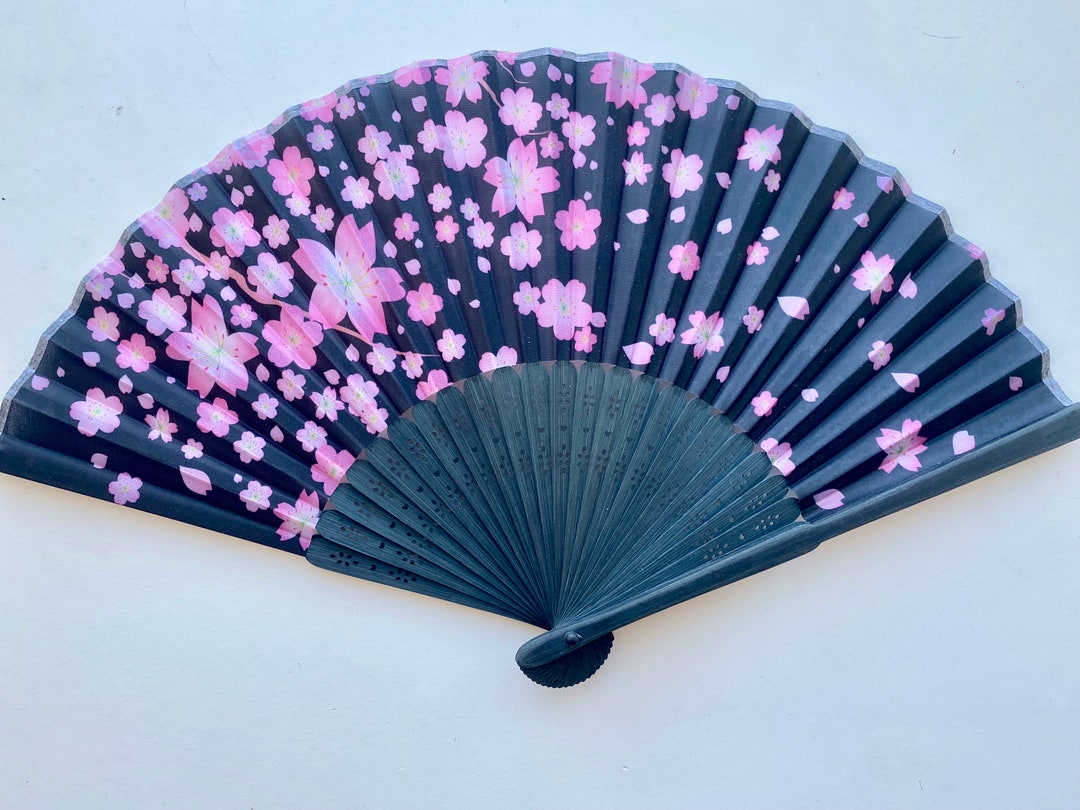 Black Sakura Hand Fan -handheld Folding Fan, Japanese Hand Fan ,girls ...