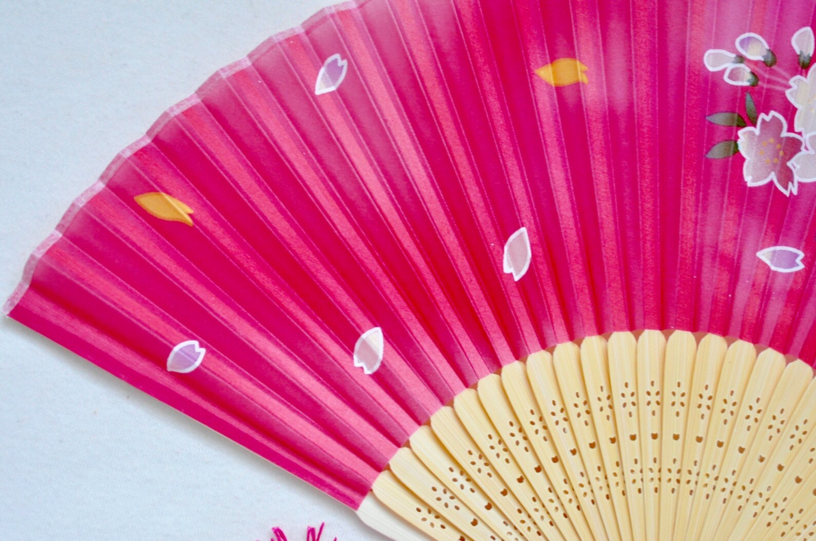 Silk Pink Sakura Hand Fan With Sleeve -handheld Folding Fan, Japanese ...