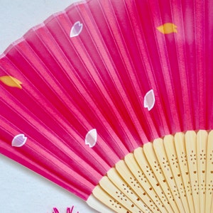 Silk Pink Sakura Hand Fan With Sleeve -handheld Folding Fan, Japanese ...