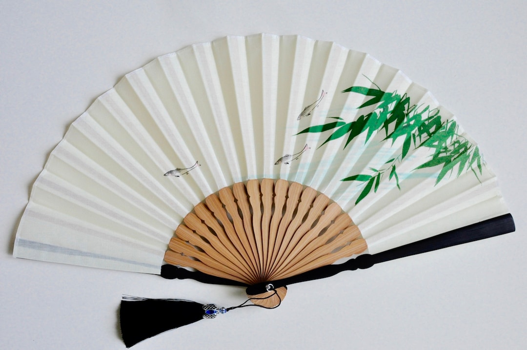 Cotton Green Willow Fish Hand Fan With Sleeve( Big) -handheld Folding ...