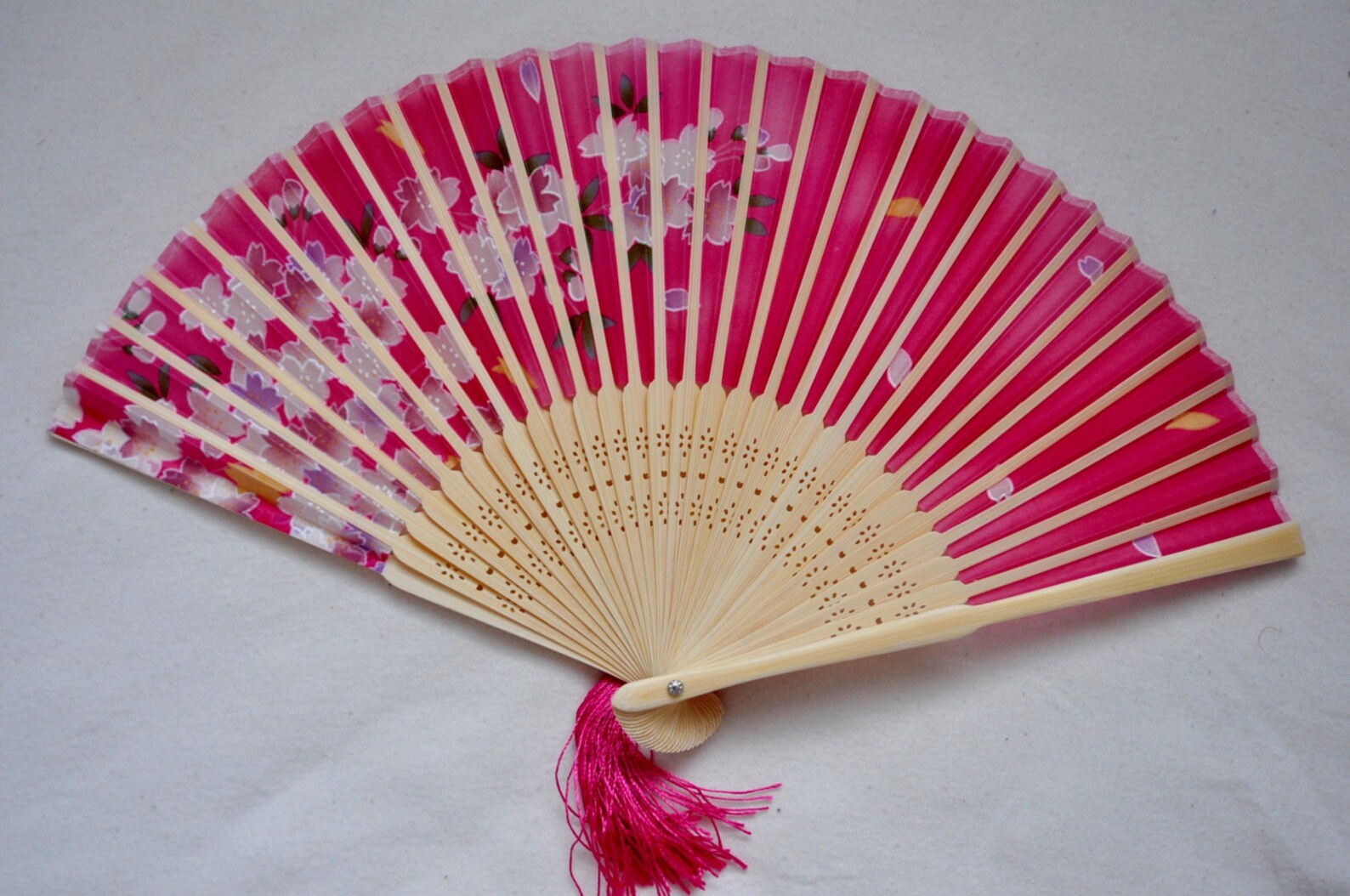 Silk Pink Sakura Hand Fan With Sleeve -handheld Folding Fan, Japanese ...