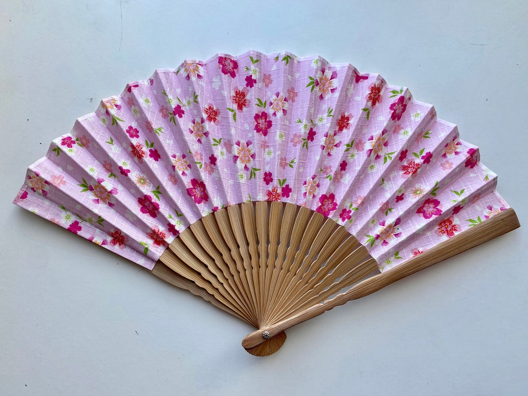 Fabric Sakura Pink Hand Fan With Sleeve -handheld Folding Fan, Japanese ...