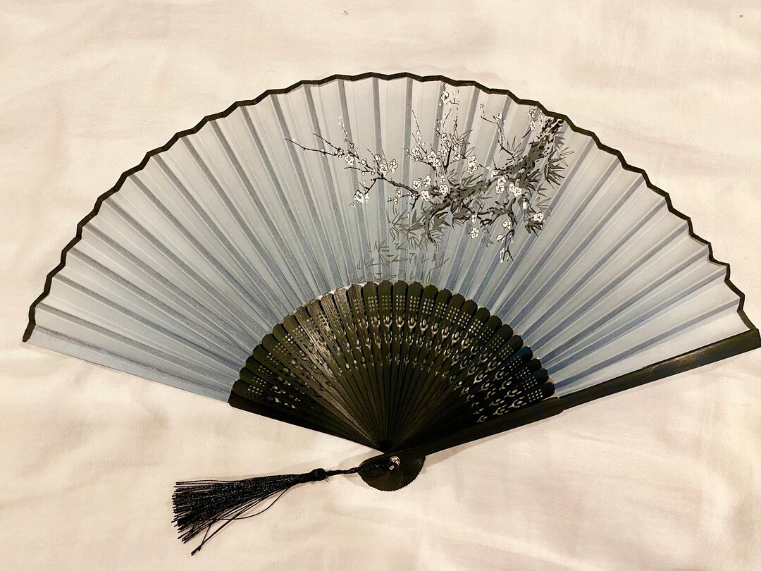 Black Sakura Hand Fan -handheld Folding Fan, Japanese Hand Fan, Wedding ...