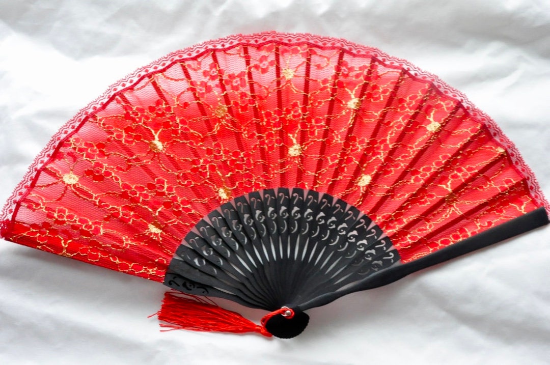 Red Lace Hand Fan -handheld Folding Fan, Spanish Hand Fan, Lace Hand ...