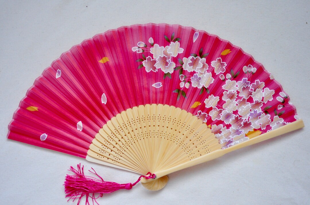 Silk Pink Sakura Hand Fan With Sleeve -handheld Folding Fan, Japanese ...
