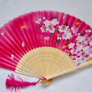 Silk Pink Sakura Hand Fan With Sleeve -handheld Folding Fan, Japanese ...