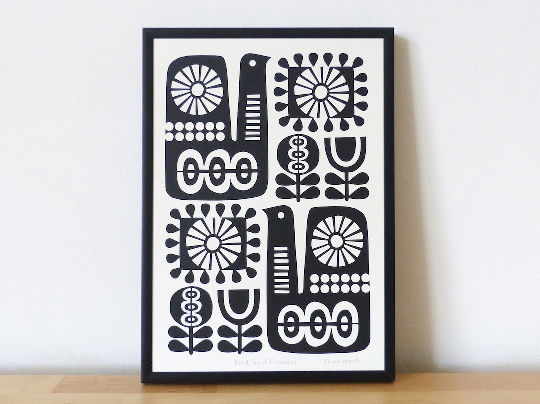 Monochrome Bird Flower SCREEN PRINT Size A4 Signed Open - Etsy