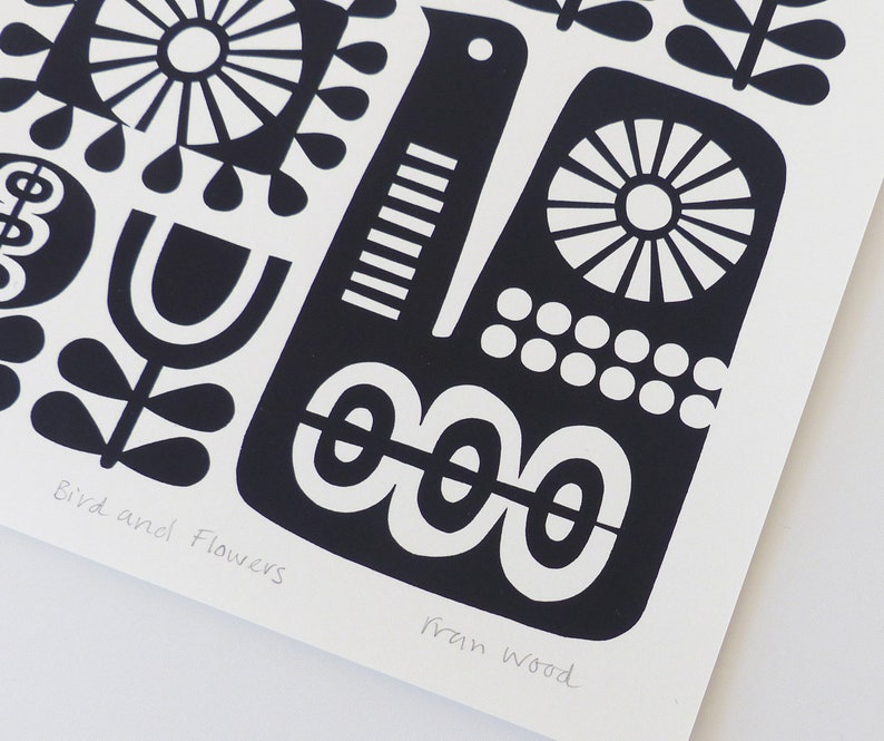Monochrome Bird Flower SCREEN PRINT Size A4 Signed Open - Etsy