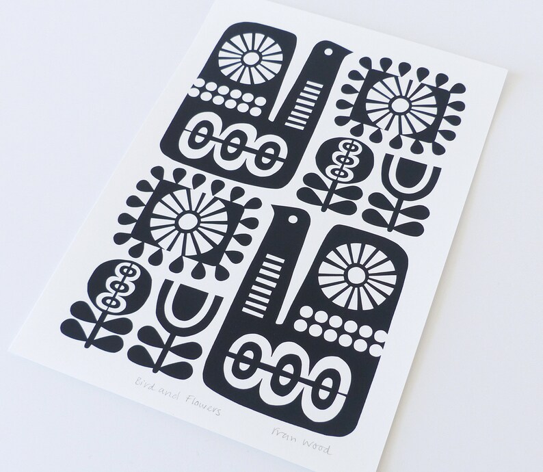 Monochrome Bird Flower SCREEN PRINT Size A4 Signed Open - Etsy