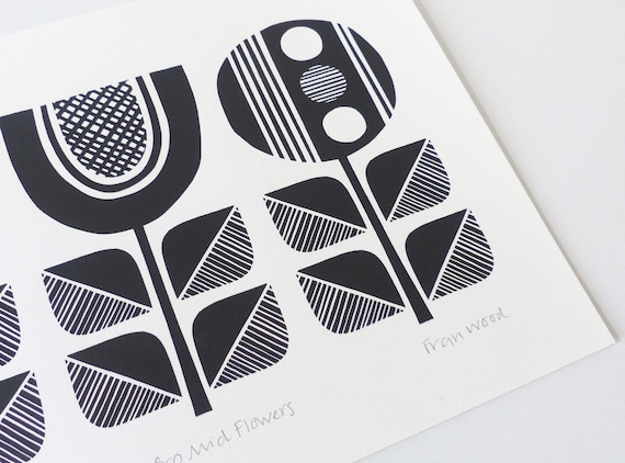 Retro Monochrome Flower Art Hand-Pulled Screen Print Signed Open ...