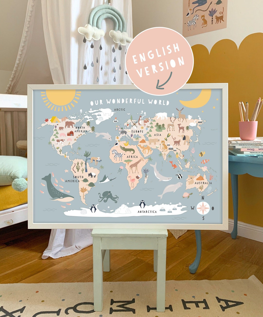 Print "our Wonderful World" World Map English Version - Etsy