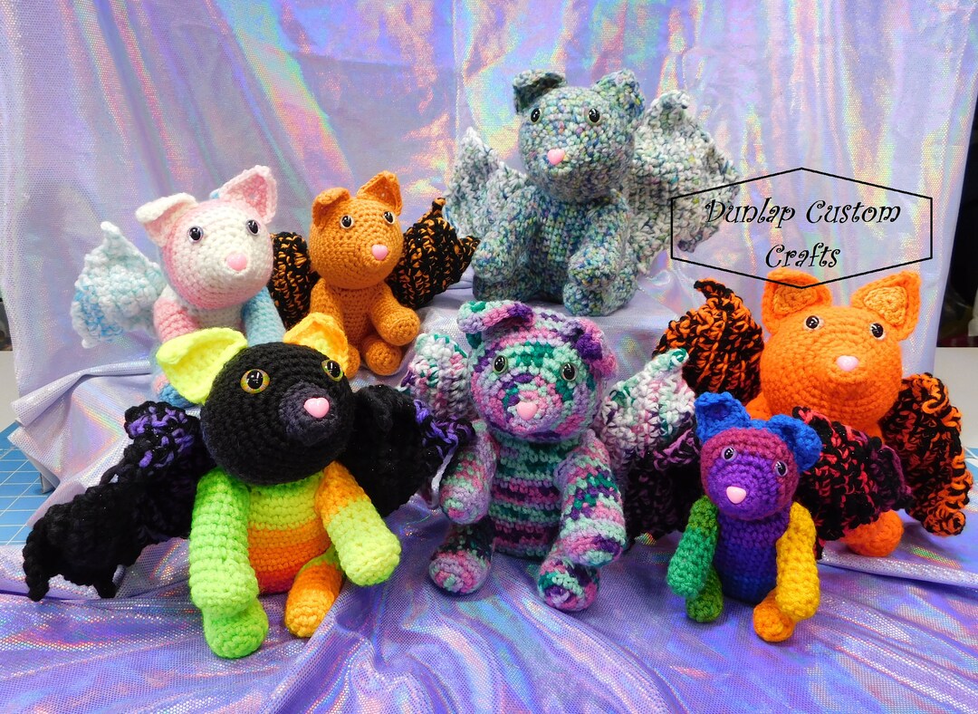 Hand Raised Crochet Dragon Cats! Colorful Stuffed Winged Kitten Plushie ...