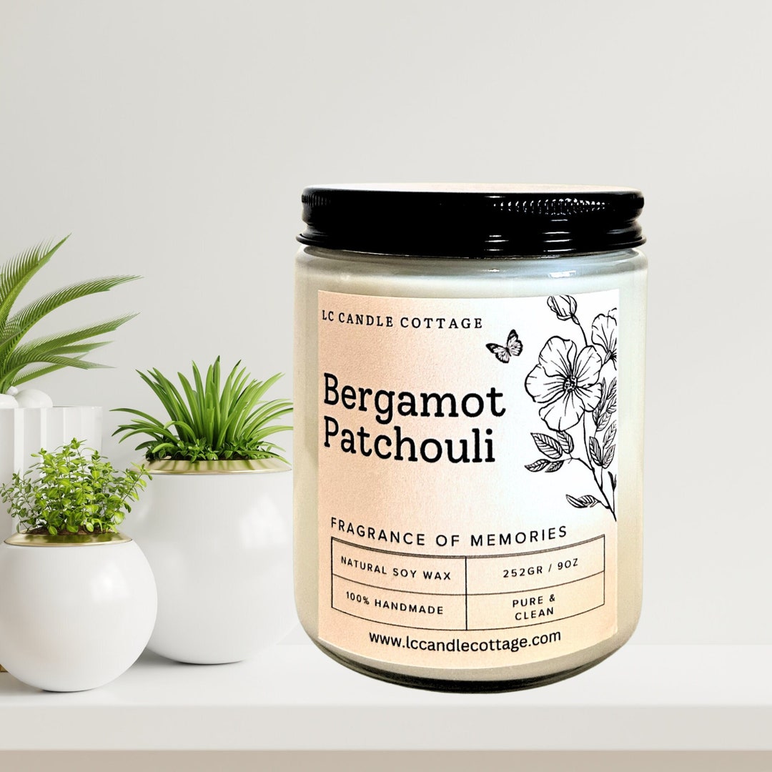 Bergamot & Patchouli Scented Candles Soy Candles Essential Oil Candles Aromatherapy Clean Candle ...