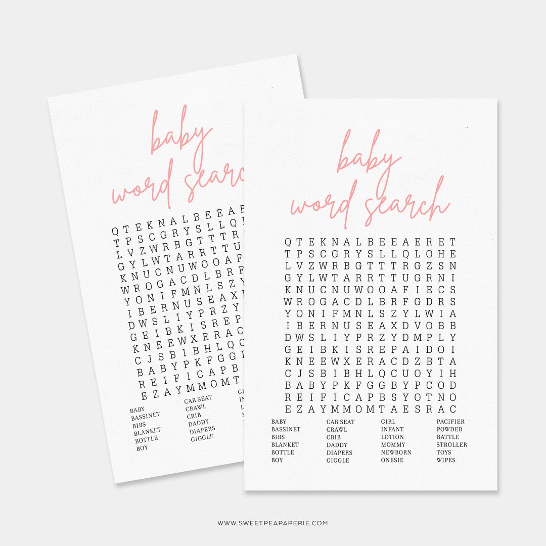 Baby Shower Word Search Game, Baby Shower Games, Blush Pink Modern ...