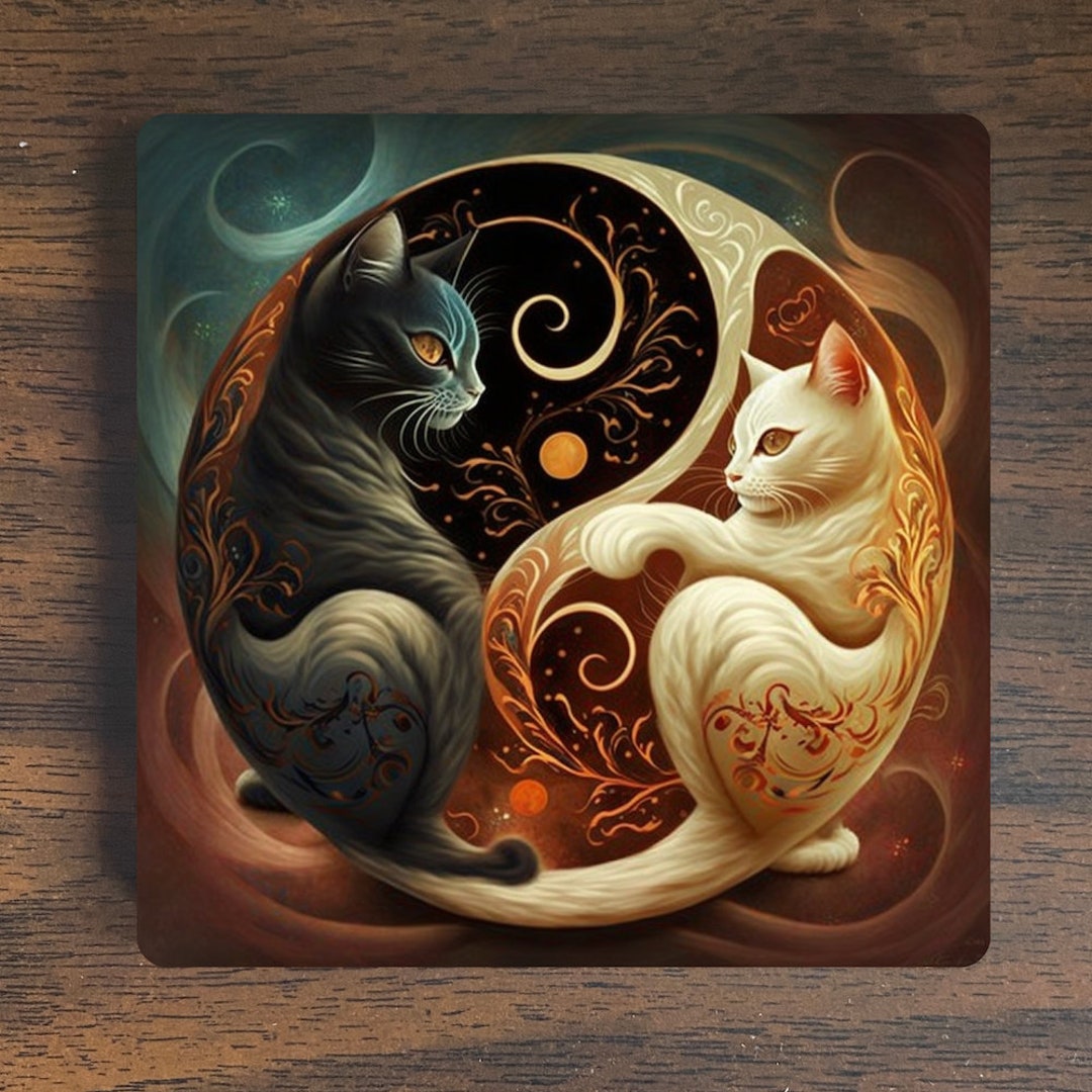 Yin Yang Cat Magnet Yin Yang Cats Magnet Spiritual Magnet Meditation ...