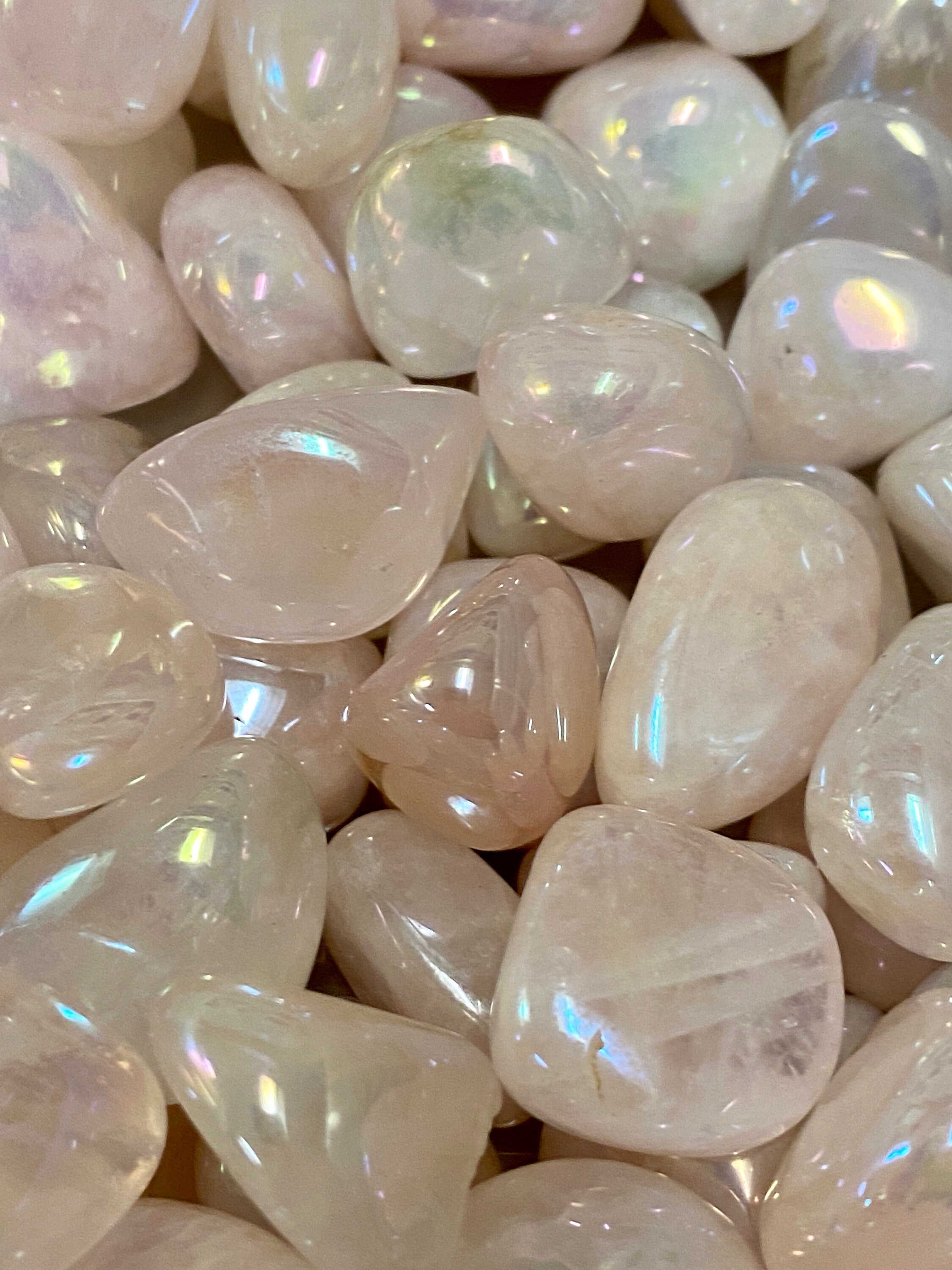 Rainbow Rose Quartz TUMBLED Angel Aura Rose Quartz 4th - Etsy