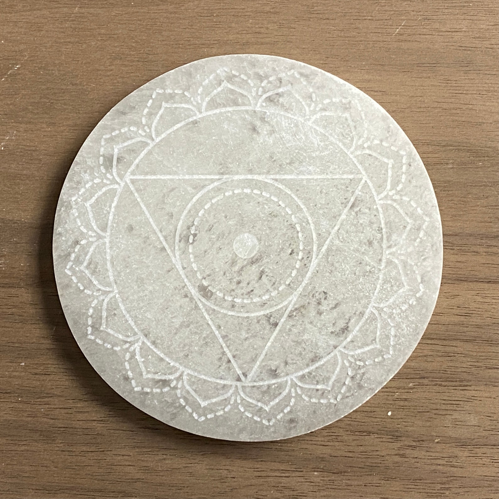 Chakra Selenite Engraved Charging Disc - Chakras - Sacred Geometry ...