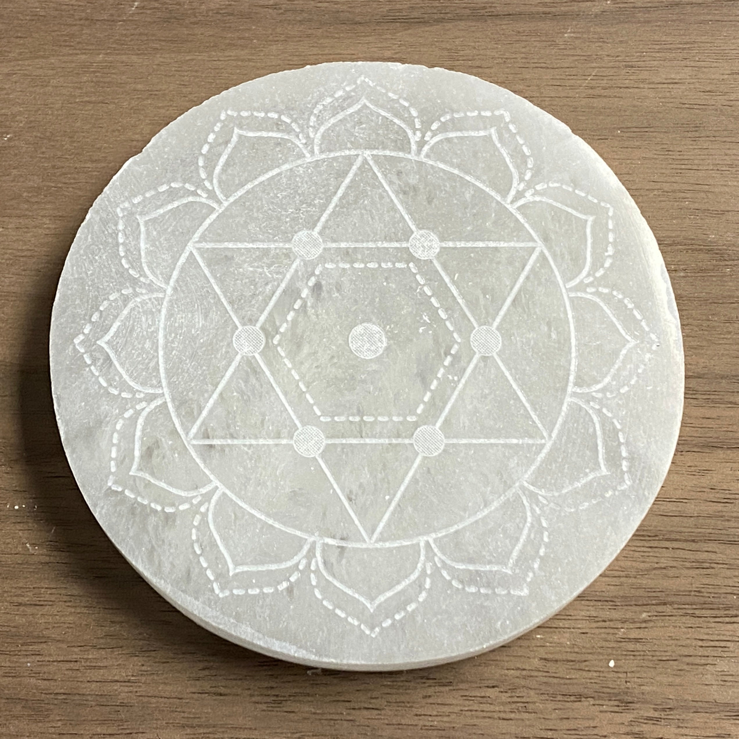 Chakra Selenite Engraved Charging Disc - Chakras - Sacred Geometry ...