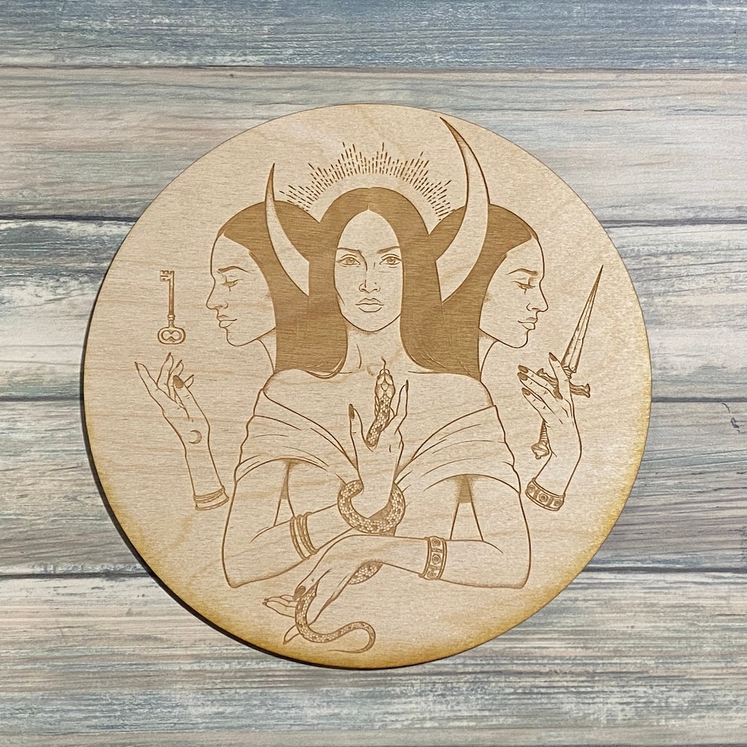 Triple Goddess Crystal Grid - Altar Decoration - Wood Crystal Grid ...